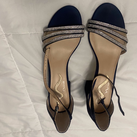 Nina | Shoes | Nina Blue Satin Heels With Rhinestone Accent | Poshmark